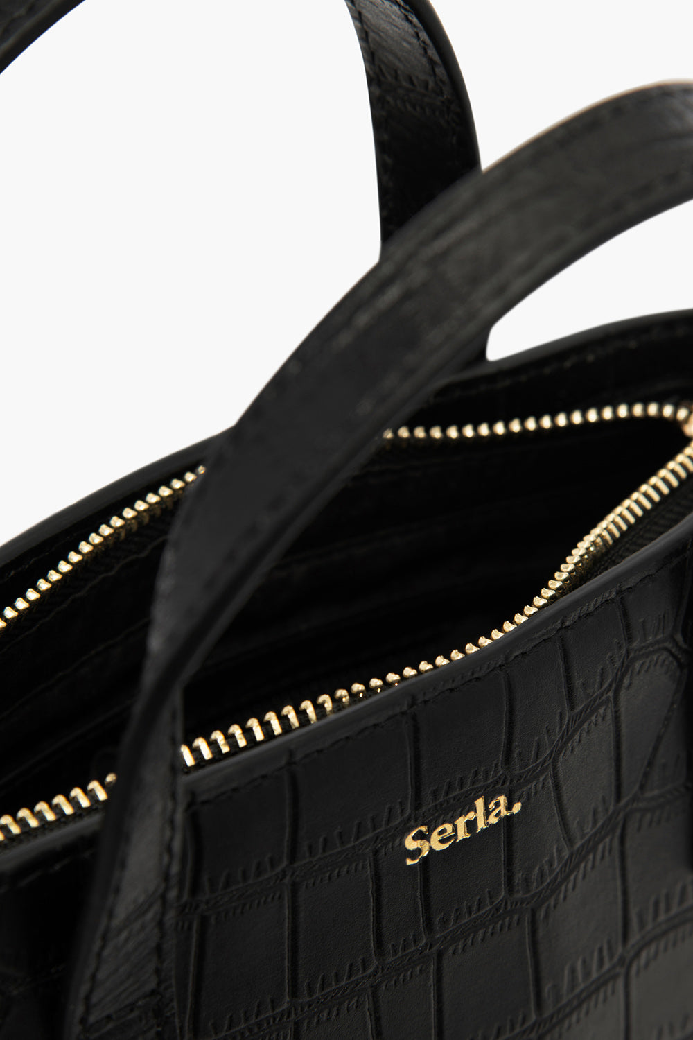 Cora Black Croc Leather Top Handle Crossbody Bag – Serla
